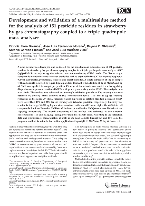 (PDF) Development and Validation of a Multiresidue Method for the Analysis of 151 Pesticide ...