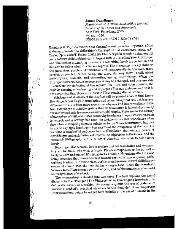 (PDF) Plato's Sophist, a Translation and an Introductory Commentary