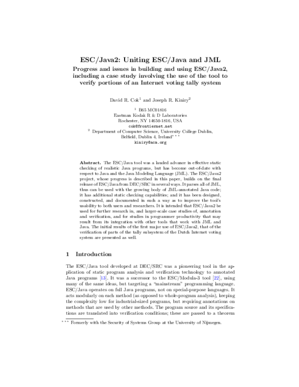 Pdf Esc Java2 Uniting Esc Java And Jml