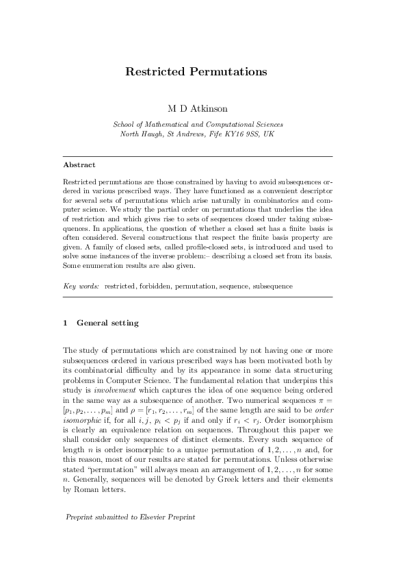 (PDF) Restricted Permutations
