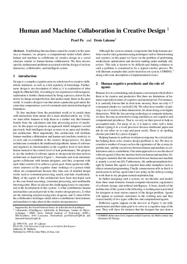 (PDF) Human and Machine Collaboration In Creative Design'