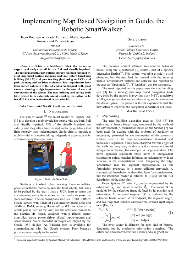 (PDF) Implementing Map Based Navigation In Guido, the Robotic SmartWalker