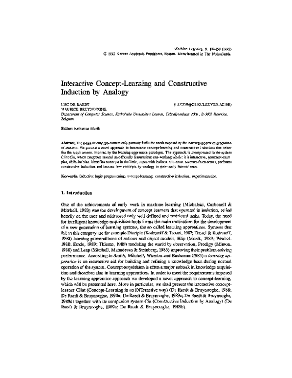 Pdf Interactive Concept Learning And Constructive Induction By Analogy
