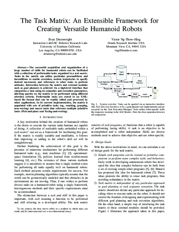 Pdf The Task Matrix An Extensible Framework For Creating Versatile Humanoid Robots Victor