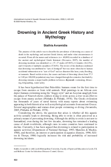 (PDF) Drowning Incidents in Ancient Greek History & Mythology