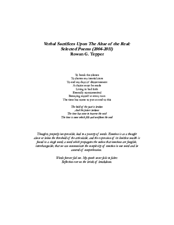 (PDF) Verbal Sacrifices Upon The Altar of the Real: Selected Poems