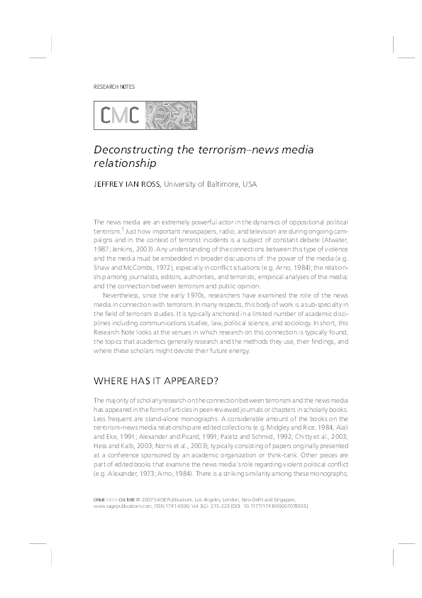 (PDF) “Deconstructing the News Media-Terrorism Relationship,” CRIME ...
