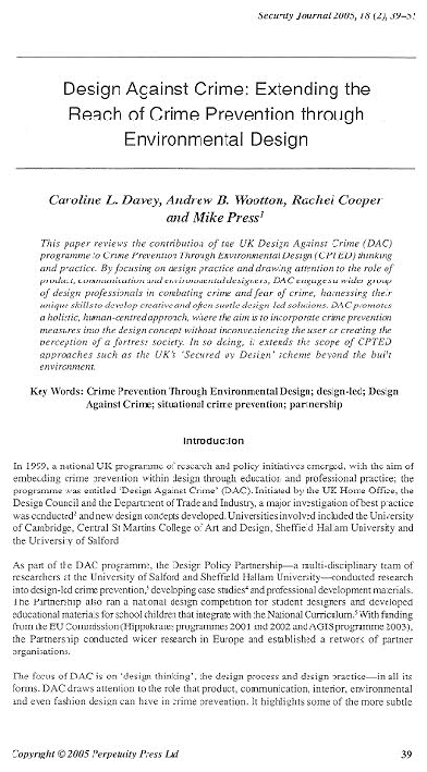 (PDF) Design Against Crime: Extending the Reach of Crime Prevention ...