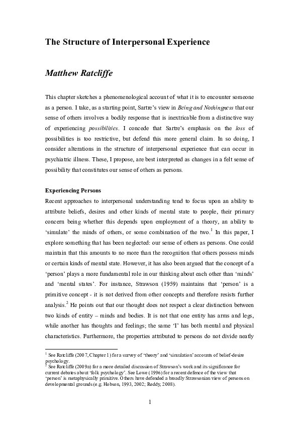 (PDF) The Structure of Interpersonal Experience