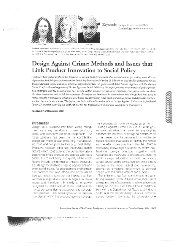 (PDF) Design Against Crime: Methods and Issues that Link Product ...