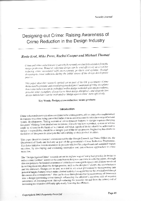 (PDF) Designing out Crime: Raising Awareness of Crime Reduction in the ...