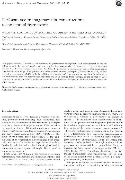 (PDF) Performance Management in Construction: A conceptual Framework