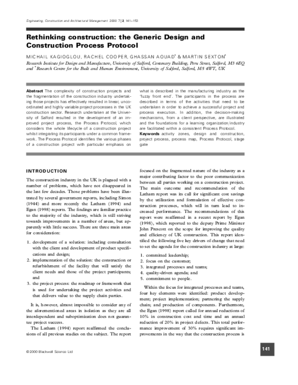 (PDF) Rethinking construction: the Generic Design and Construction ...