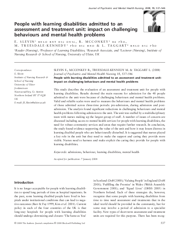 (PDF) People With Learning Disabilities Admitted to An Assessment and ...
