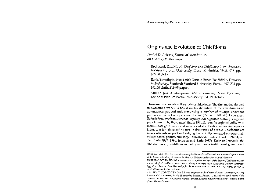 (PDF) Origins and Evolution of Chiefdoms