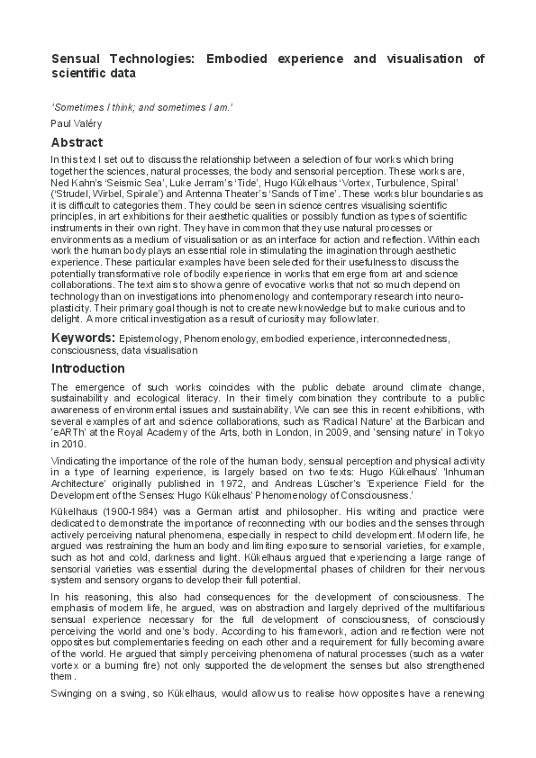 (PDF) Sensual Technologies: Embodied experience and visualisation of scientific data