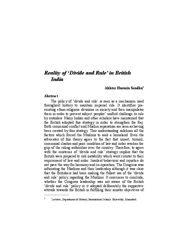 (DOC) Myth of Divide and Rule in British India