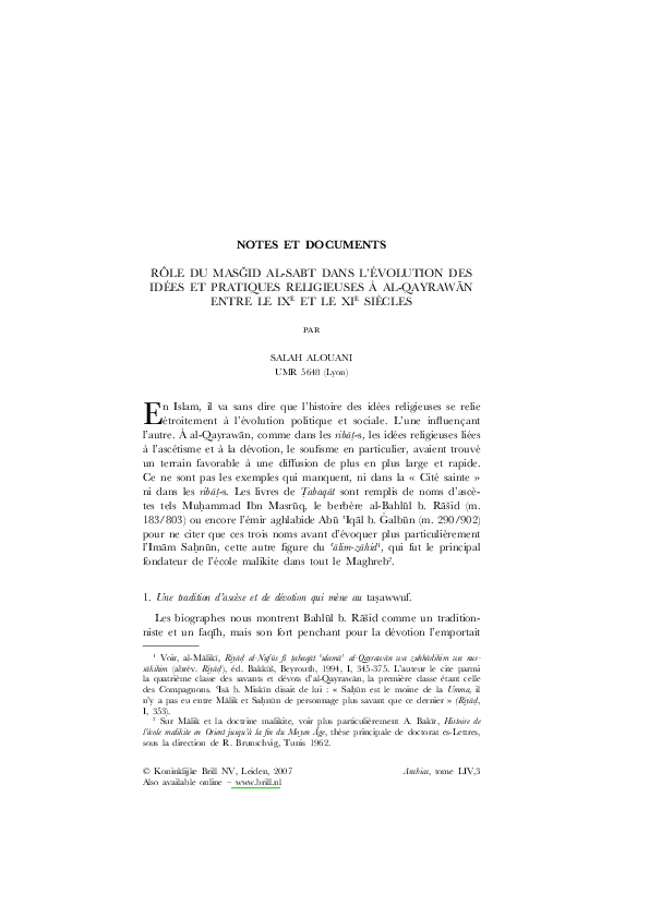 (PDF) Rôle Du Masğd Al-Sabt Dans L'évolution Des Idées Et Pratiques ...