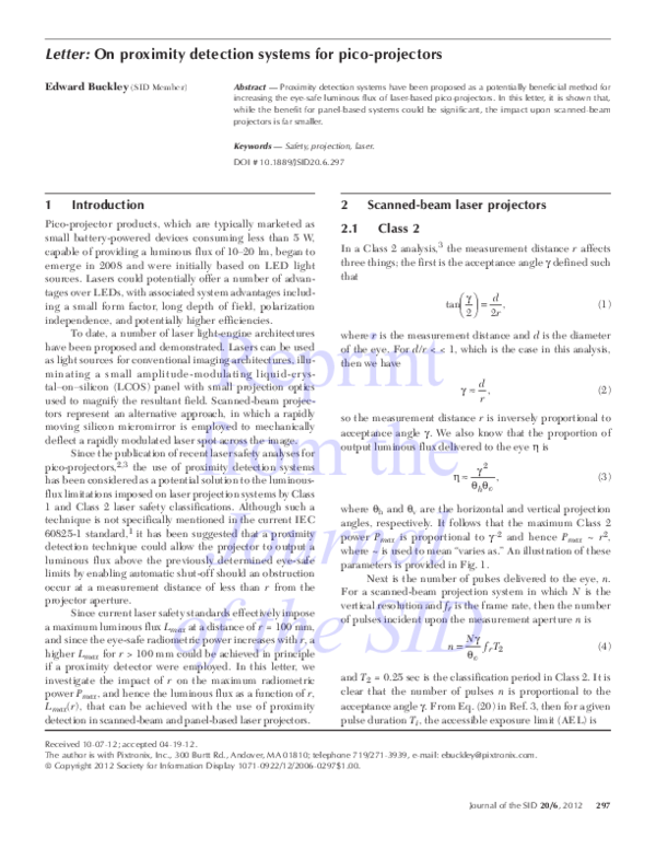 (PDF) Letter: On proximity detection systems for pico-projectors