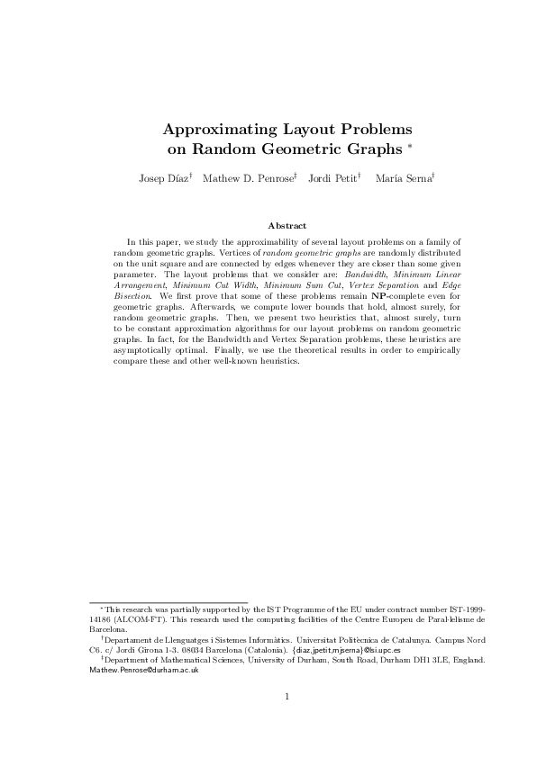 (PDF) Approximating Layout Problems on Random Geometric Graphs* 1