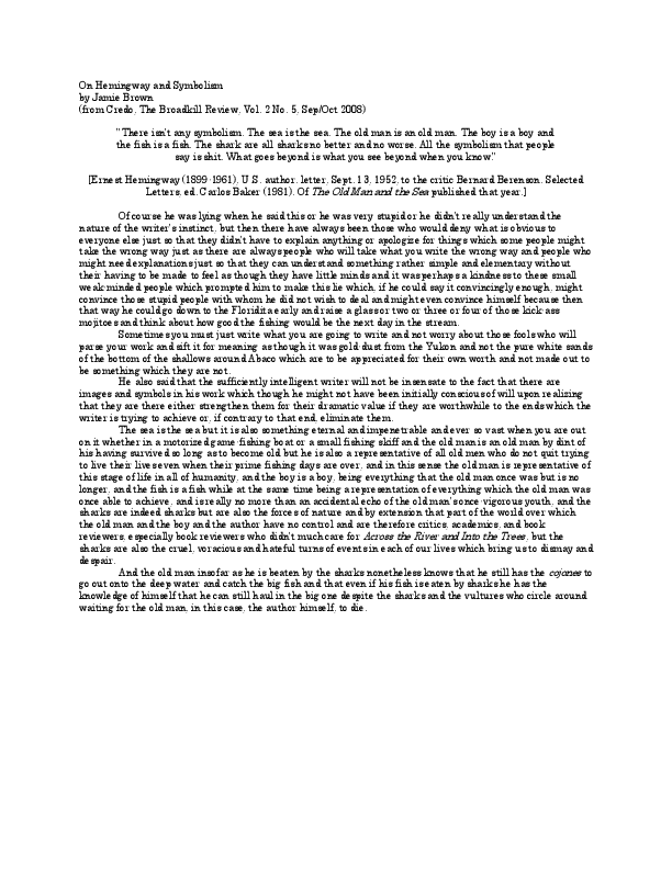 (DOC) On Hemingway and Symbolism