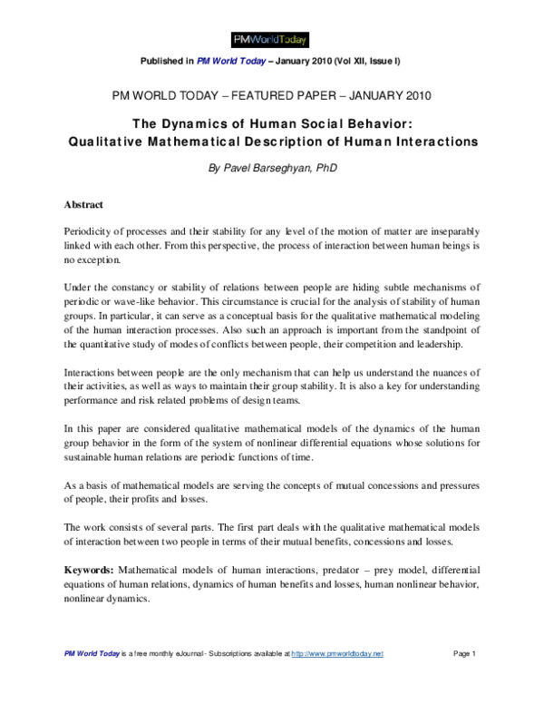 (PDF) The Dynamics of Human Social Behavior