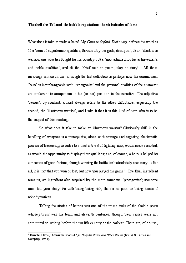 (DOC) Thorkell the Tall and the bubble reputation: the vicissitudes of fame