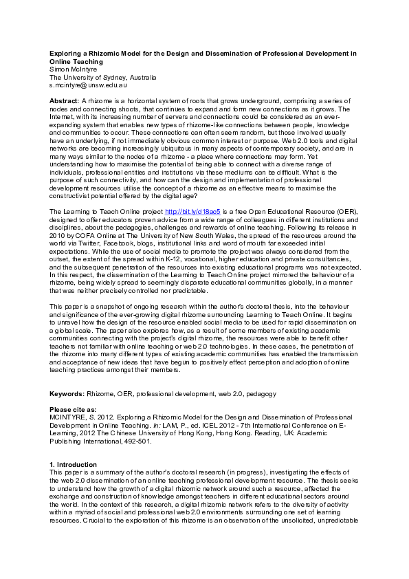 (PDF) Exploring a Rhizomic Model for the Design and Dissemination of ...