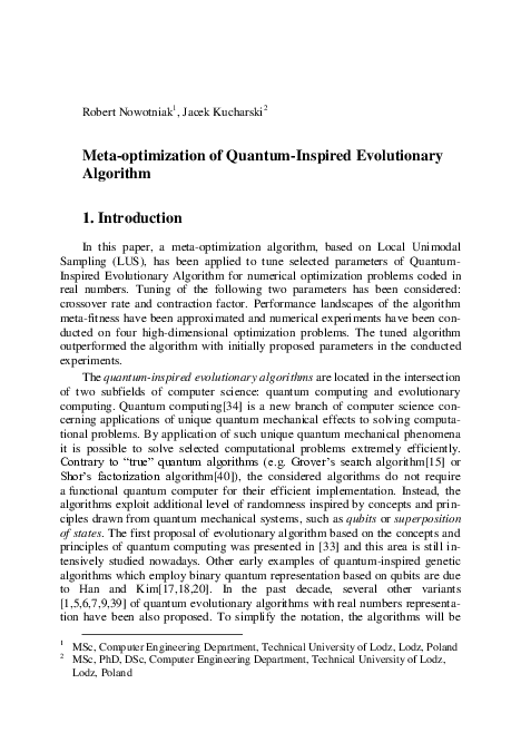 Pdf Meta Optimization Of Quantum Inspired Evolutionary Algorithm