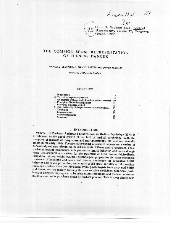 (PDF) The Common Sense Representation of Illness Danger