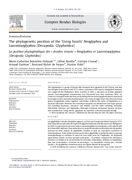 (PDF) The phylogenetic position of the [] living fossils' Neoglyphea ...