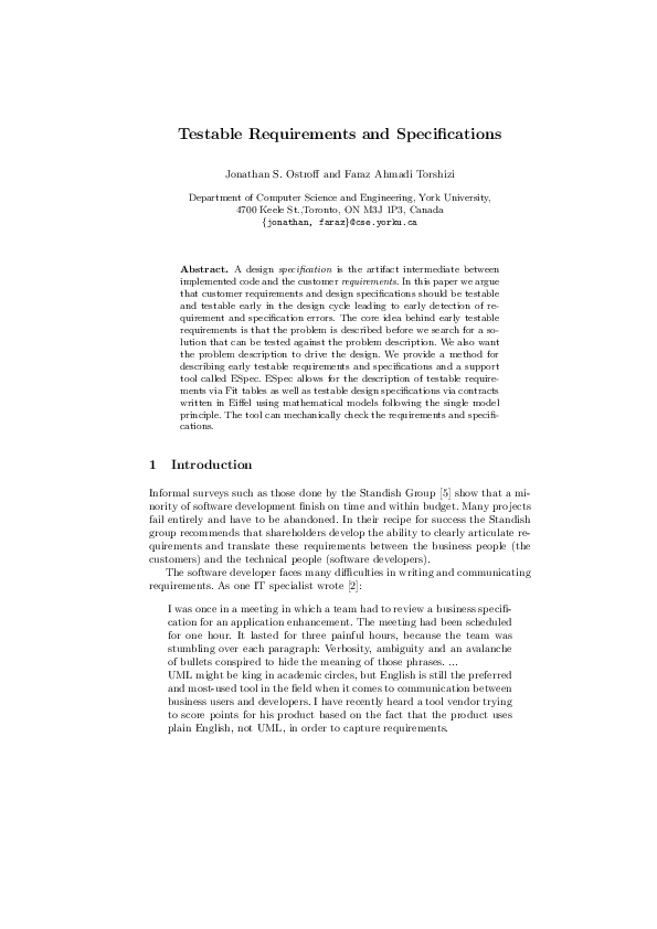 (PDF) Testable requirements and specifications