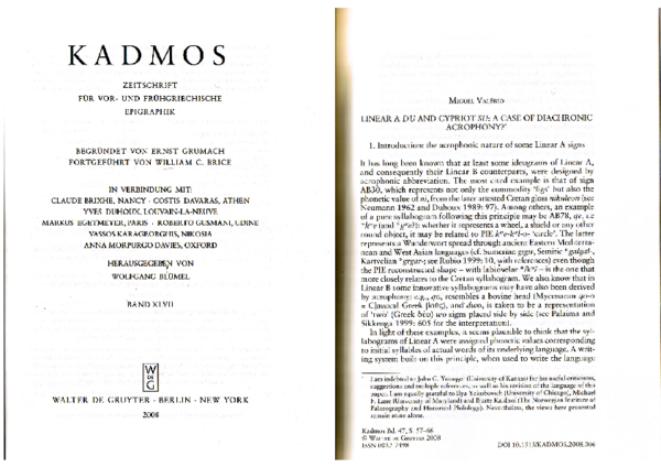 (PDF) 2008 - Linear A du and Cypriot su: a Case of Diachronic Acrophony?