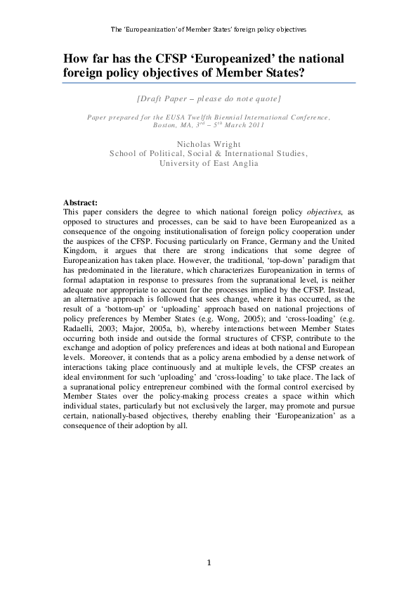 (PDF) How far has the CFSP Europeanized the national foreign policy ...