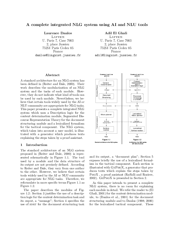 (PDF) A complete integrated NLG system using AI and NLU tools