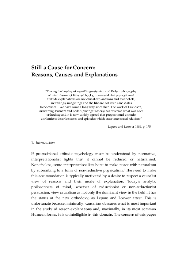 (DOC) Still a Cause for Concern: Reasons, Causes and Explanations