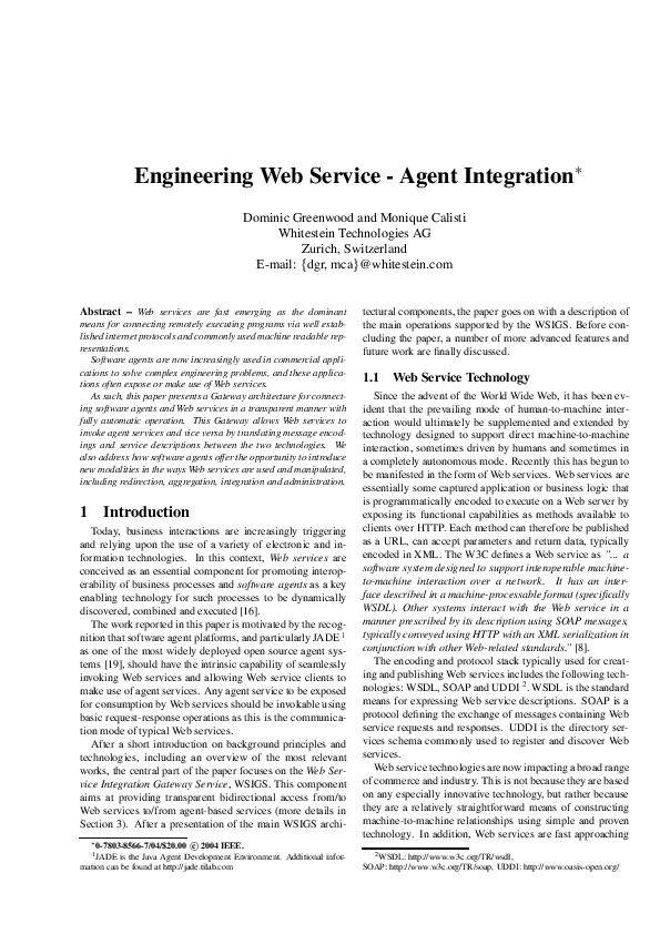 (PDF) Engineering Web service - agent integration