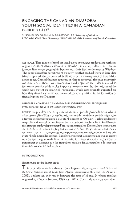 (PDF) EENGAGING THE CANADIAN DIASPORA: YOUTH SOCIAL IDENTITIES IN A ...