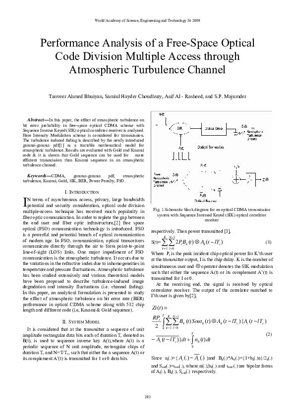 (PDF) Performance Analysis of a Free-Space Optical Code Division Multiple Access through ...