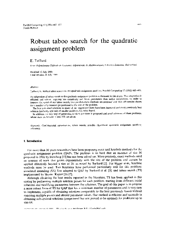 (PDF) Robust taboo search for the quadratic assignment problem