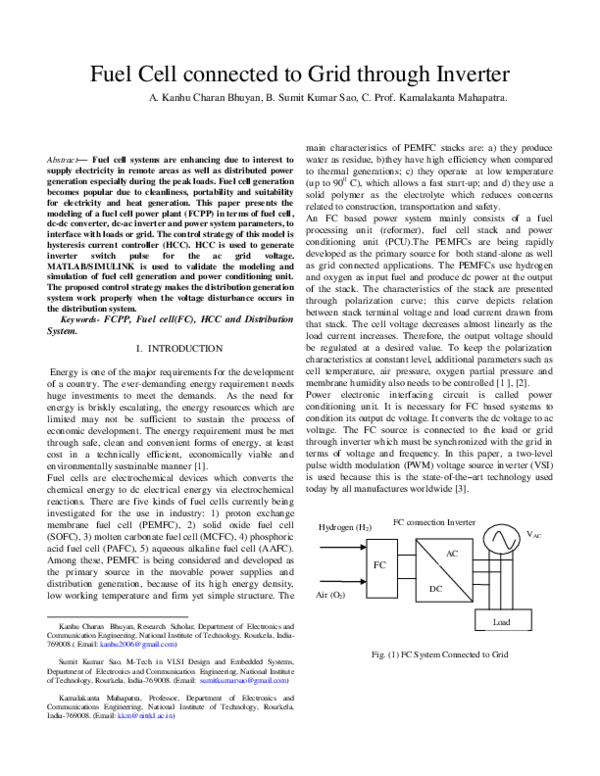 (PDF) Fuel cell connected to grid through inverter