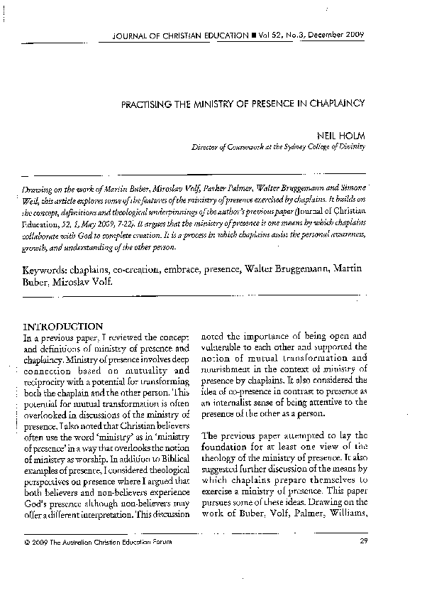 (PDF) Practising the Ministry of Presence