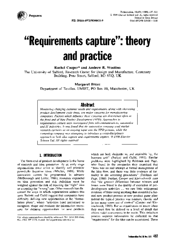(PDF) "Requirements Capture": theory and practice