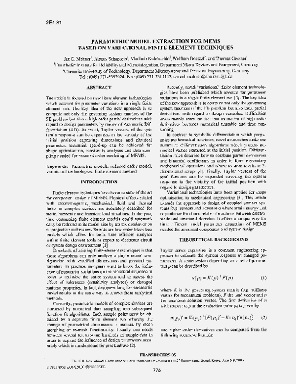 (PDF) Parametric model extraction for MEMS based on variational finite element techniques