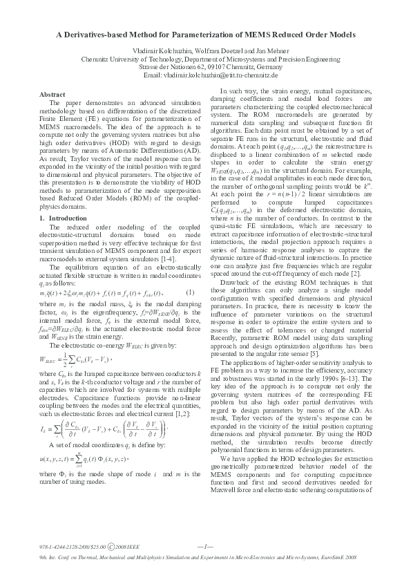 (PDF) A derivatives-based method for parameterization of MEMS Reduced Order Models