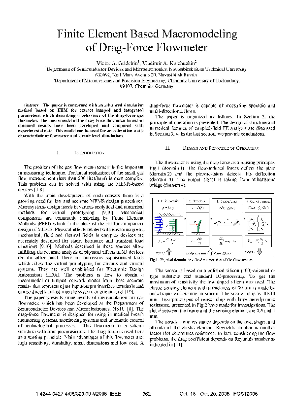 (PDF) Finite Element Based Macromodeling of Drag-Force Flowmeter