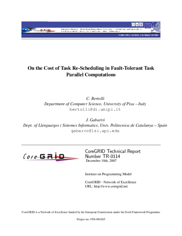 Pdf On The Cost Of Task Re Scheduling In Fault Tolerant Task Parallel Computations Carlo 9800