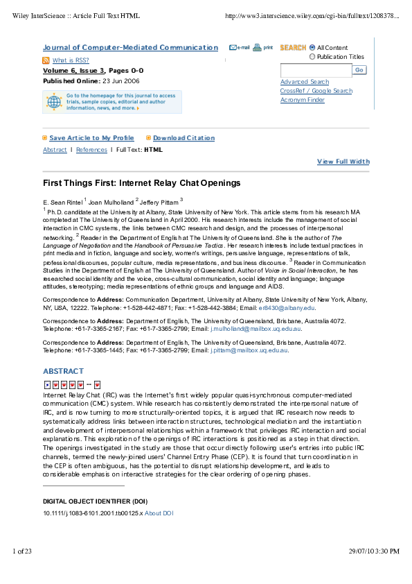 (PDF) First things first: Internet relay chat openings