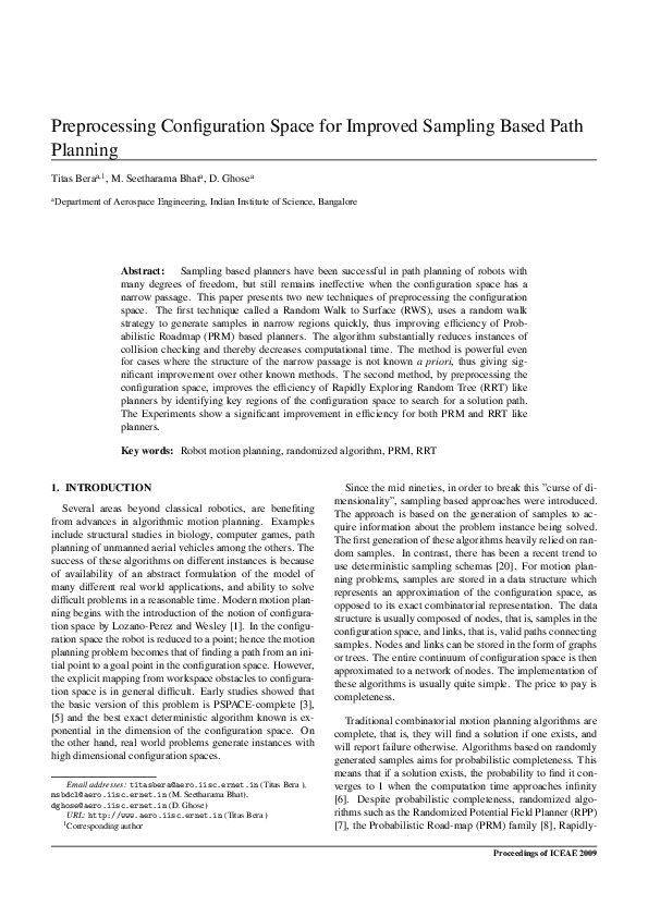 (PDF) Preprocessing of Configuration Space for Improved Sampling Based ...