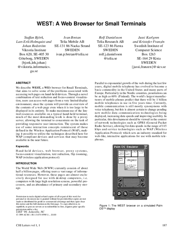 (PDF) WEST: a Web browser for small terminals